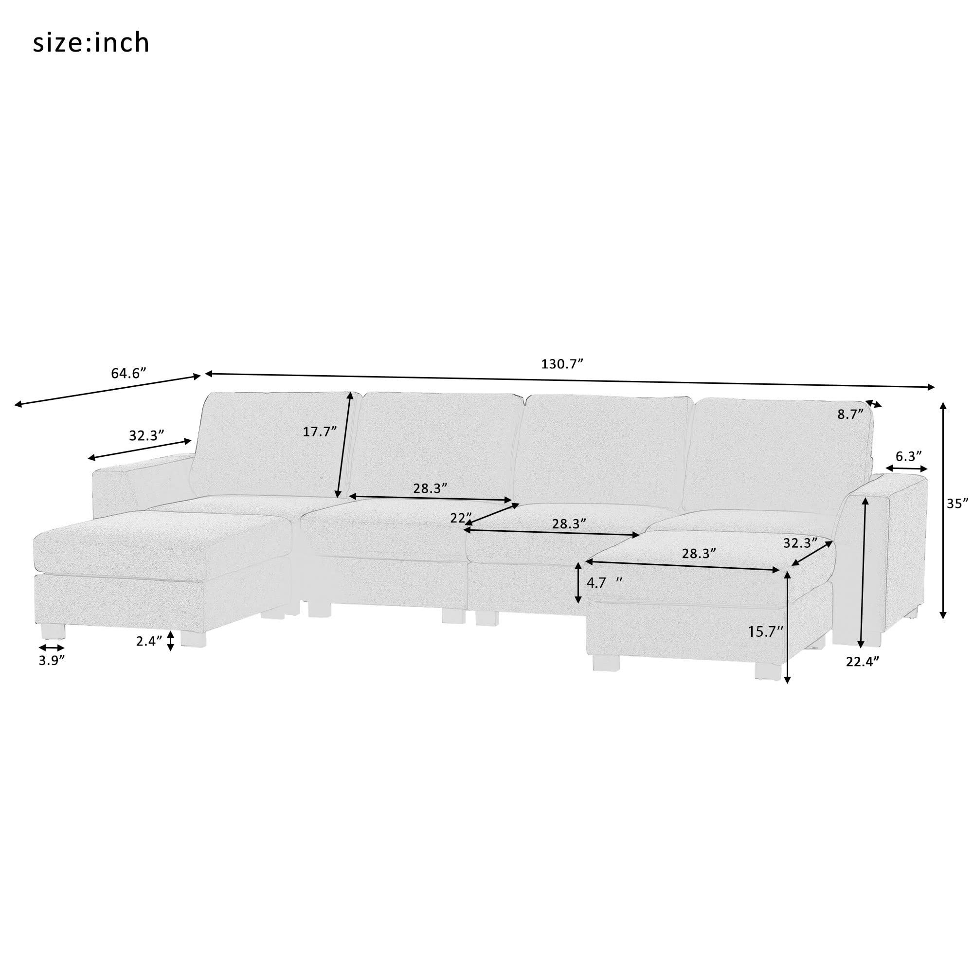 KLMM Modern 3 Pieces U Shaped Sectional Sofa,Chaise Lounge Couch with Removable Ottomans,for Apartment Living Room Furniture Sets (Beige@y)