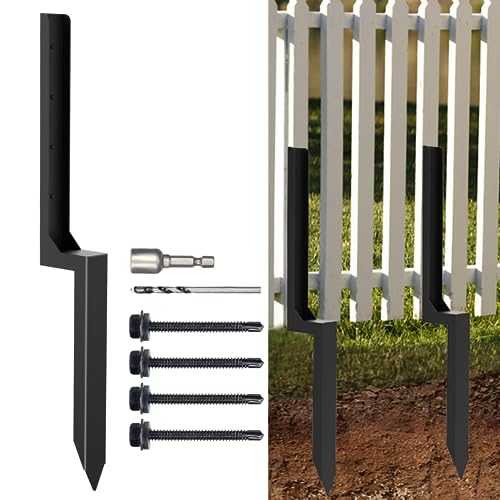 HNEDSEN Heavy Duty Steel Fence Post Repair Stake, Fence Post Anchor Ground Spike Metal for Repair Tilted, Broken Wood Fence Post