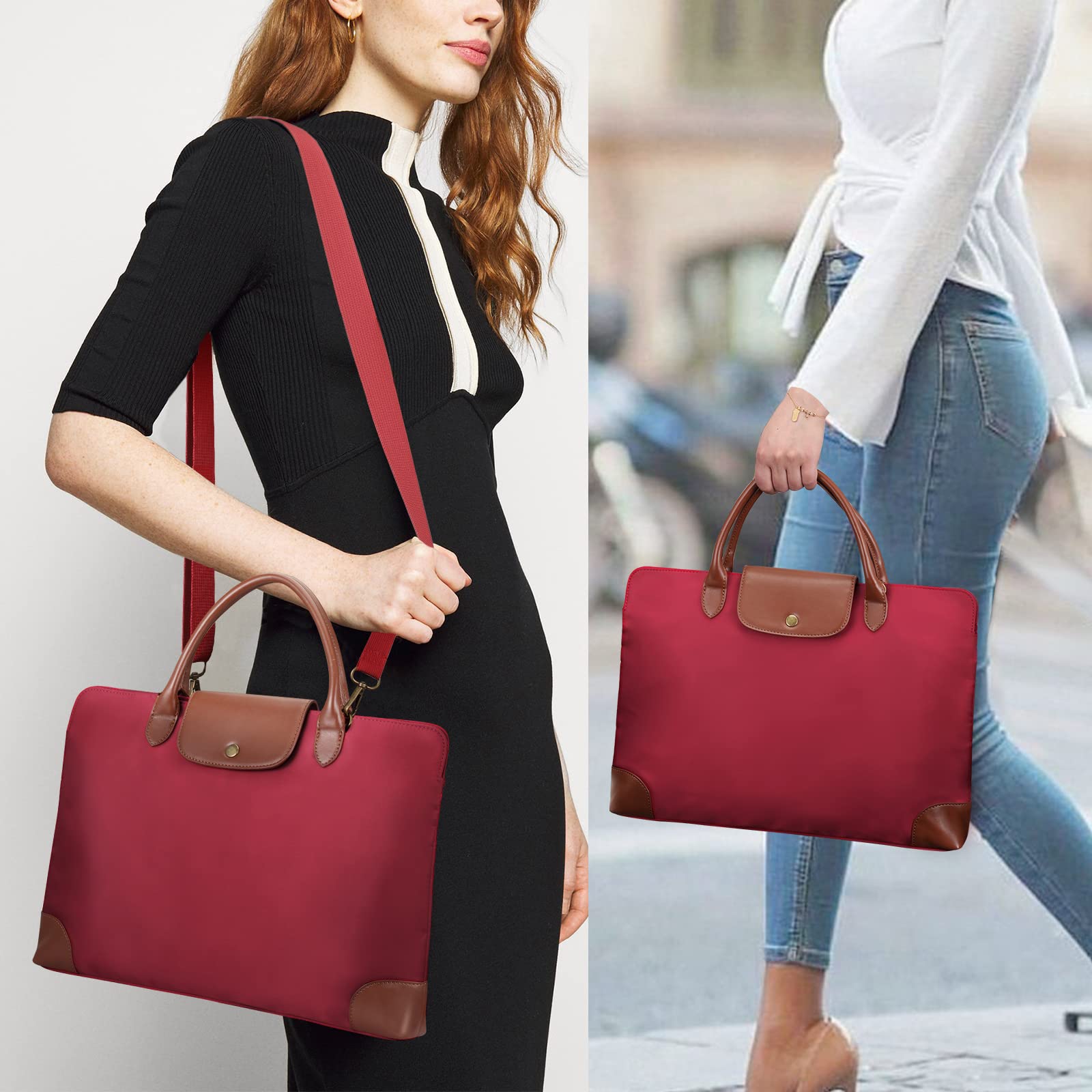 Fintie Laptop Tote Bag 15.6 Inch Computer Bag Teacher Work Handbag Business Office Travel Shoulder Messenger Bag, Burgundy