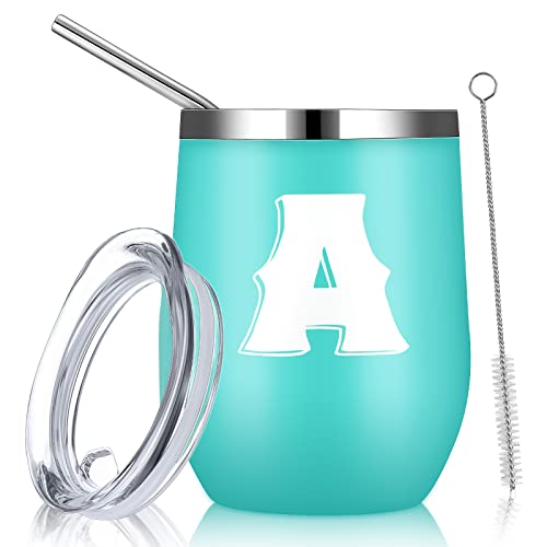 Gejoy Personalized Initial Tumbler, Graduation Gifts, 12oz Stainless Steel Wine Tumbler Monogrammed Mug for Graduation Retirement Gift for Women Men, Teacher Nurse Appreciation Gift(A Style)