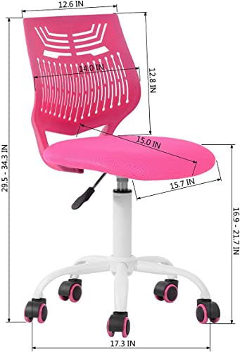 COZYCASA Task Chair for Teens Boys Girls 360 Slip Wheels Breathable Fabric Soft Pad Swivel Seat Ergonomics Backrest, Height Adjustable Liftup 29.5"-34.3" (Pink)