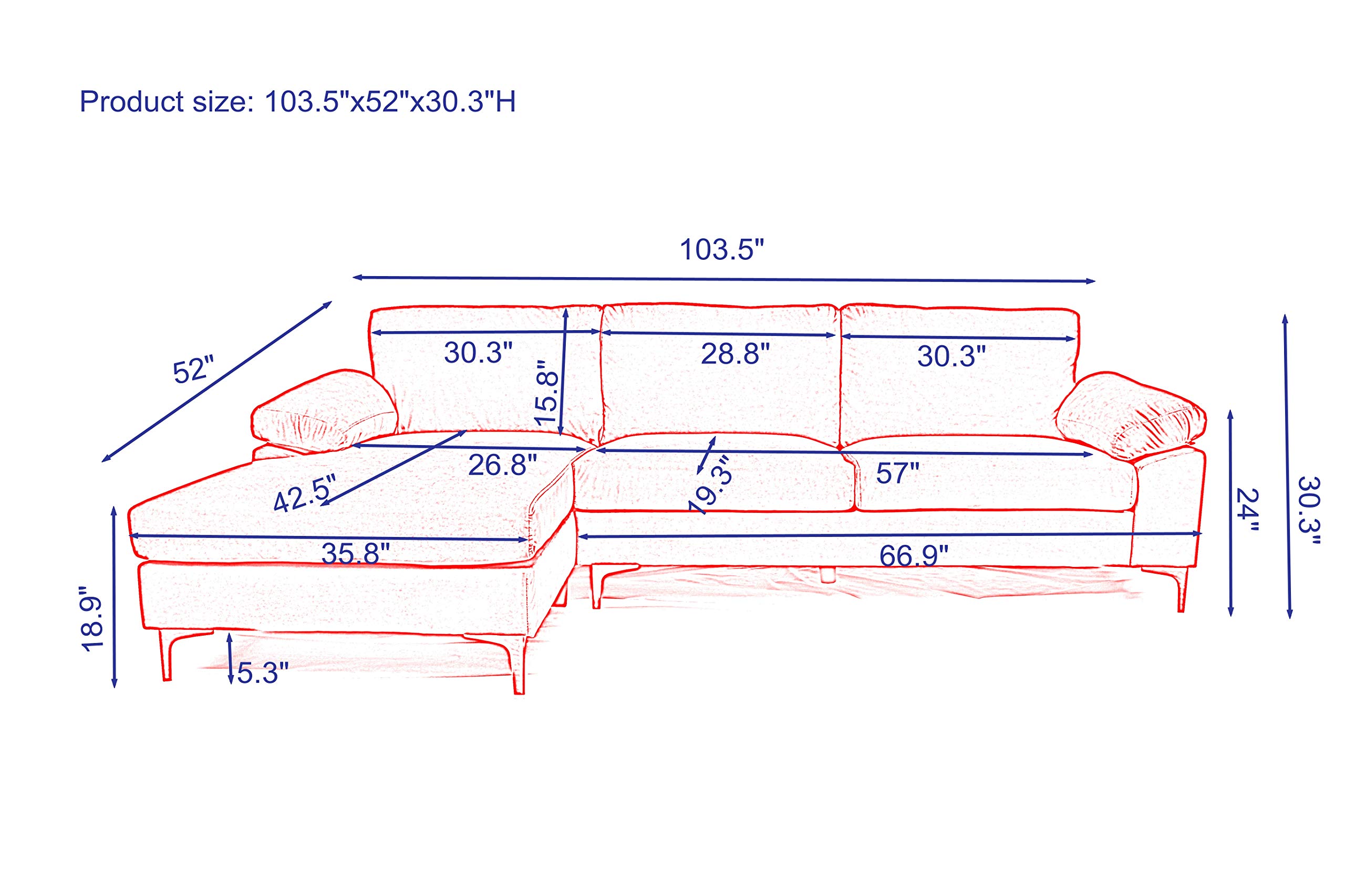 LCH Sectional Couch Living Room,Modern Futon Chaise L-Shape with Arm-Pillows & Metal Legs,Left Hand Facing,Up to 3-Seat Capacity Sleeper Sofa (Velvet Green)