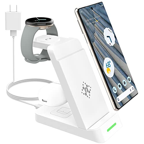 EloBeth 3 in 1 Wireless Charging Station for Google Pixel Watch Charger, Wireless Charger for Google Pixel 8 Pro /8/7 Pro / 7a /7/Fold/6/6 Pro/5/4/3/XL, Pixel Buds Pro iPhone/Airpods(not for Watch 2)