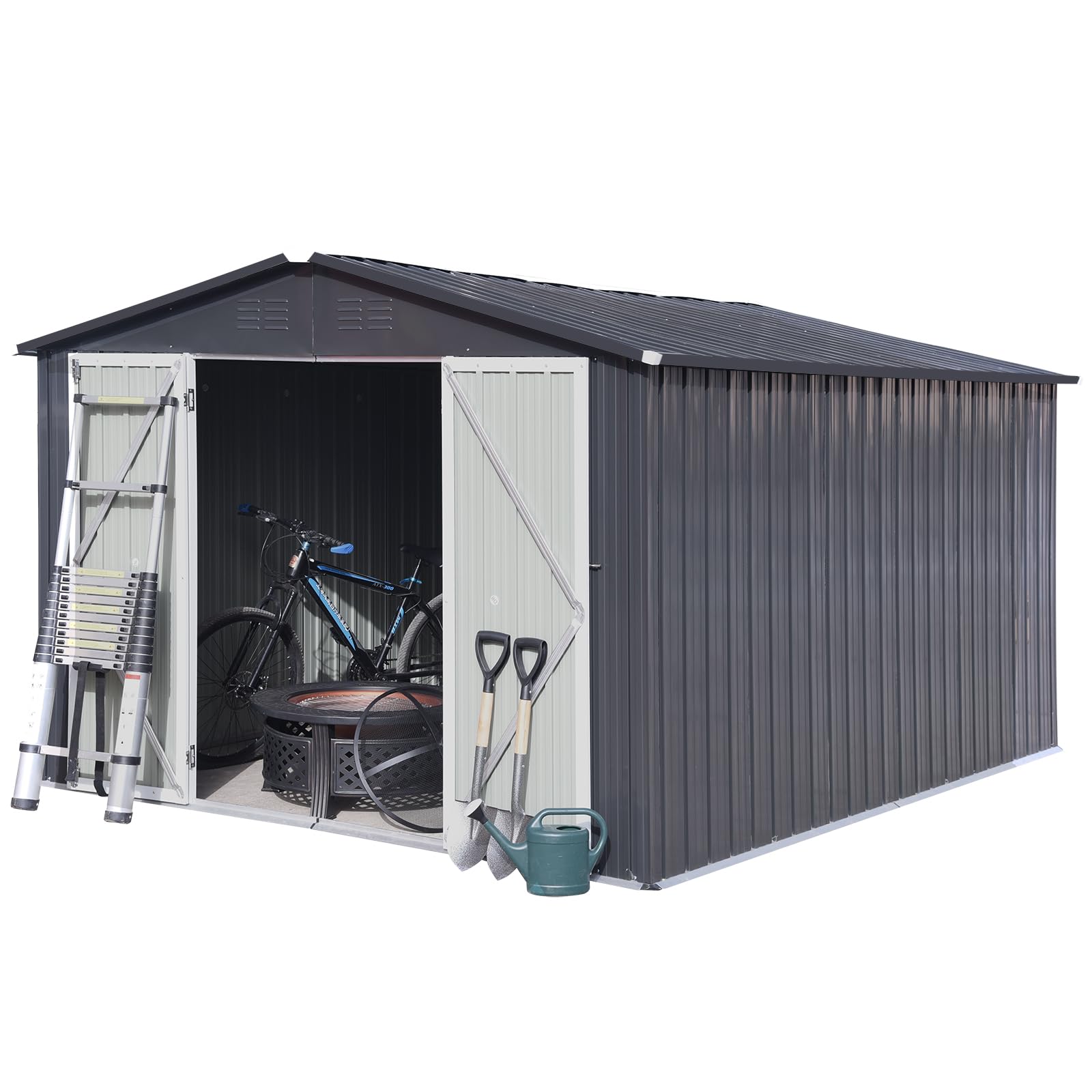 Goohome Sheds & Outdoor Storage, 10ftx8ft Metal Outside Garden Storage Shed Galvanized Steel w/Lockable Door, Punched Vents, Spacious Roof Design House Garden Tool Storage Shed for Backyard, Bike Shed