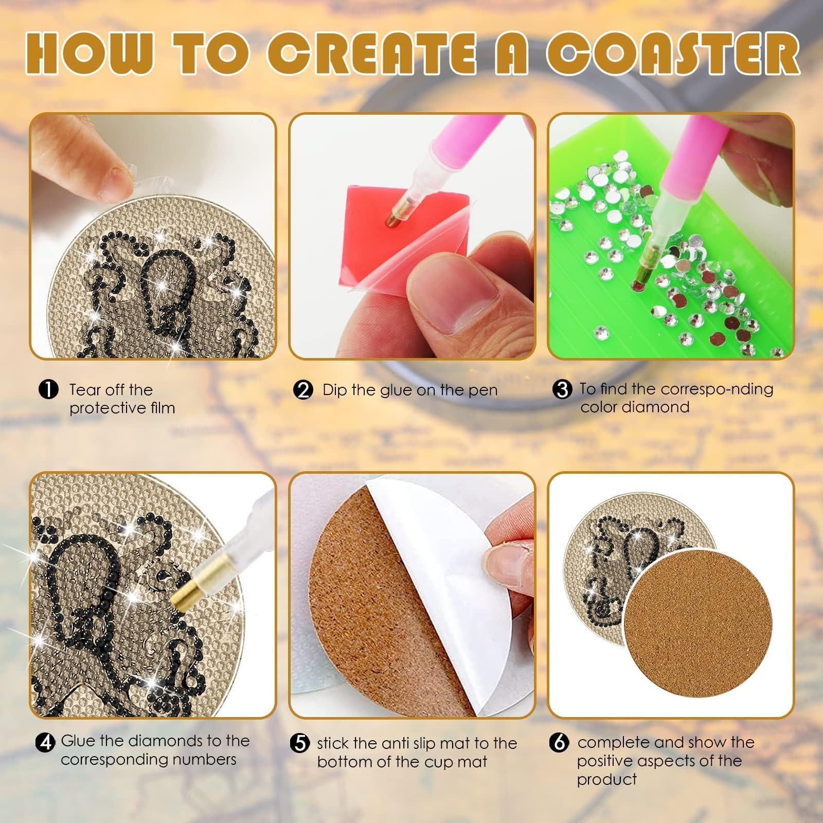 8 PCS Vintage Nautical Diamond Art Coasters Kits with Holder DIY Crab Starfish Compass Diamond Art Coaster Non Slip Coaster for Adults Diamond for Xmas Present
