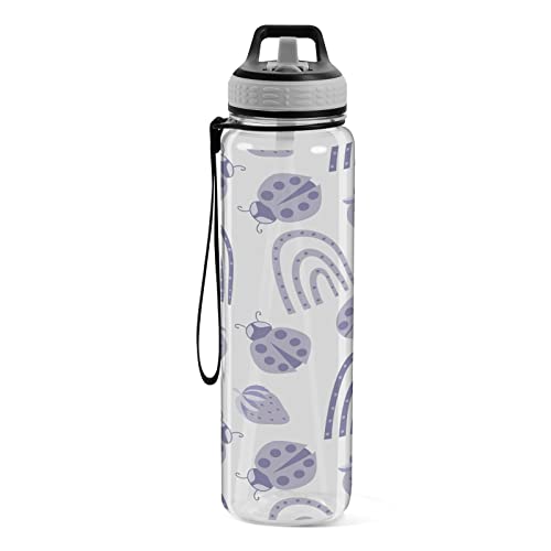 xigua Ladybug Water Bottle with Straw Lid,32 oz Leakproof Sport Water Bottle with Wide Handle for Gym,Cycling,School,Travel