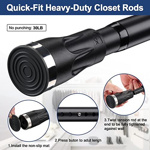 Closet Rod for Hanging Clothes,31 to 46 Inch Adjustable Heavy Duty Matte Black Tension Rod for Wardrobes, Laundry Room, Shoe Cabinets