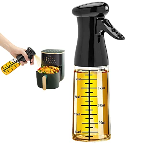 Olive Oil Sprayer for Cooking, 200ml Glass Oil Sprayer Mister, Olive Oil Spray Bottle, Refillable Food Grade Oil Vinegar Spritzer Sprayer Bottles for Kitchen, Widely Used Air Fryer, Salad, Baking