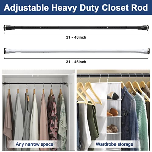 Closet Rod for Hanging Clothes,31 to 46 Inch Adjustable Heavy Duty Matte Black Tension Rod for Wardrobes, Laundry Room, Shoe Cabinets