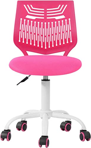 COZYCASA Task Chair for Teens Boys Girls 360 Slip Wheels Breathable Fabric Soft Pad Swivel Seat Ergonomics Backrest, Height Adjustable Liftup 29.5"-34.3" (Pink)