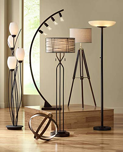 Possini Euro Design Meridian Light Blaster Modern Torchiere Floor Lamp 72" Tall Oiled Rubbed Bronze Frosted Glass Shade CFL Bulbs for Living Room Reading House Bedroom Home Office