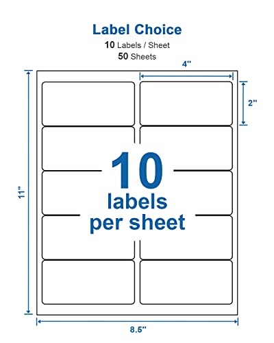 2" x 4" Shipping Address Labels Compatible with Avery 5163 8163, POLONO Internet Mailing Shipping Labels, White Sticker Labels for Laser/Ink Jet Printers, Permanent Adhesive (500 Labels, 50 Sheets )