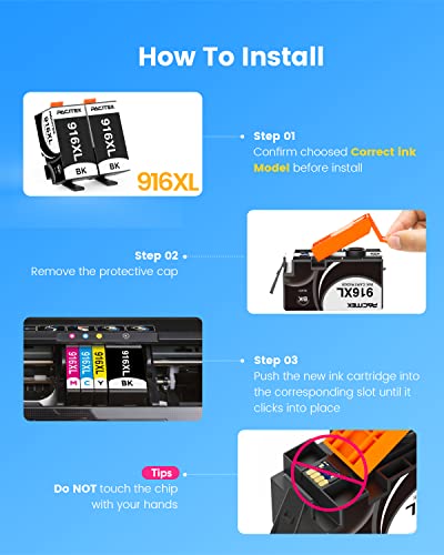 PACITEK 916XL Black Ink Cartridge Compatible with HP 916 Work with HP OfficeJet Pro 8025e Printer, HP OfficeJet 8010 8015 8020e, 8025e, 8028e, 8035e Printer
