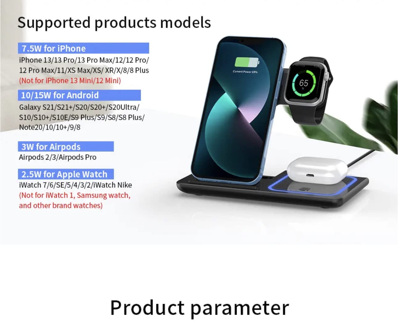 Wireless Charging Station, 3 in 1 Fast Charging Dock for iPhone 14/13/12/11/Pro/X/Max/XS/XR/8/Plus, Apple Watch7/6/5/4/3/2/SE, for Airpods 3/2/Pr0 Wireless Charging Station for Apple (Pink)