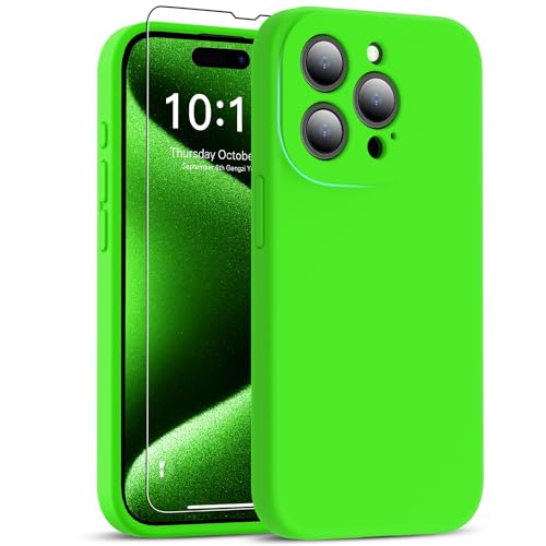 DorisMax for iPhone 14 Pro Max Case with Screen Protector - Upgraded Camera Lens Protector - Soft Full Coverage Liquid Silicone Cover - Scratch-Proof Protective Phone Case 6.7" - Bright Green