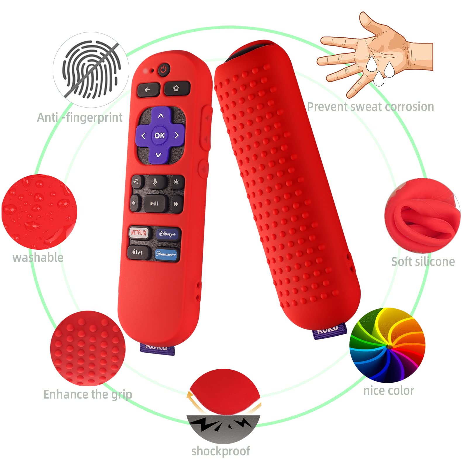 Silicone Case for Roku Express 4K+ Voice Remote RCA1R, Roku Voice Remote Cover RC-GZ1 Roku Streaming Stick 4K Silicone Sleeve with Lanyard(Glow Blue)