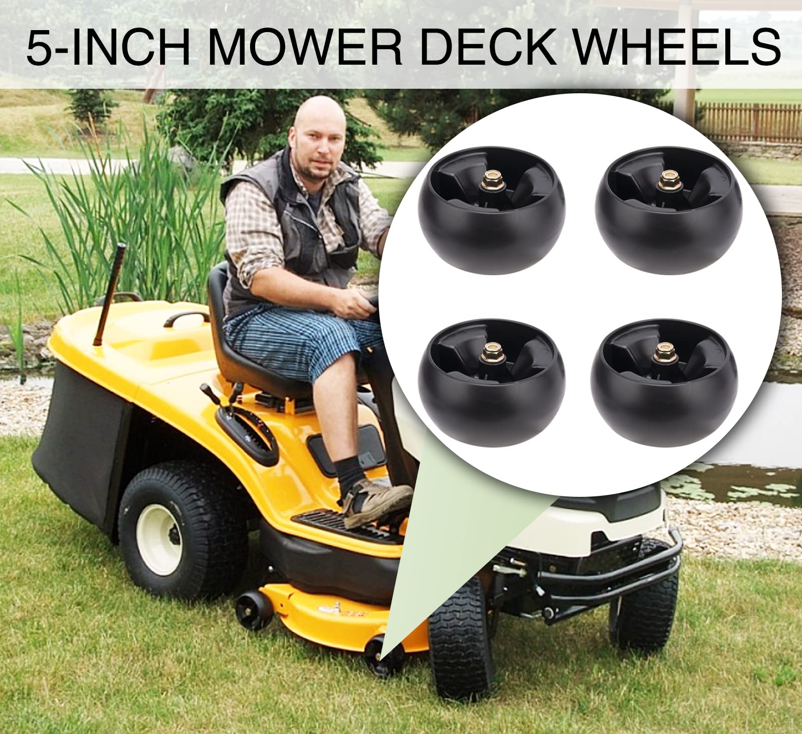 734-04155 Deck Wheel Compatible with MTD Cub Cadet 734-04155 Husqvarna 532174873 Toro 112-0677 Craftsman MTD AYP, 5 inch Lawn Mower Deck Wheels Fit for Most 42'' 46'' 48'' 50" 54" Decks (4 Packs)