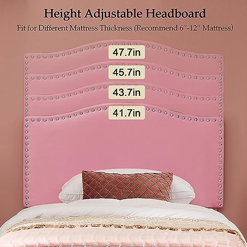 VECELO Twin Bed Frame Platform Bed Frame with Upholstered Headboard, Strong Frame and Wooden Slats Support, Strong Weight Capacity, Non-Slip and Noise-Free, Easy Assembly,Pink