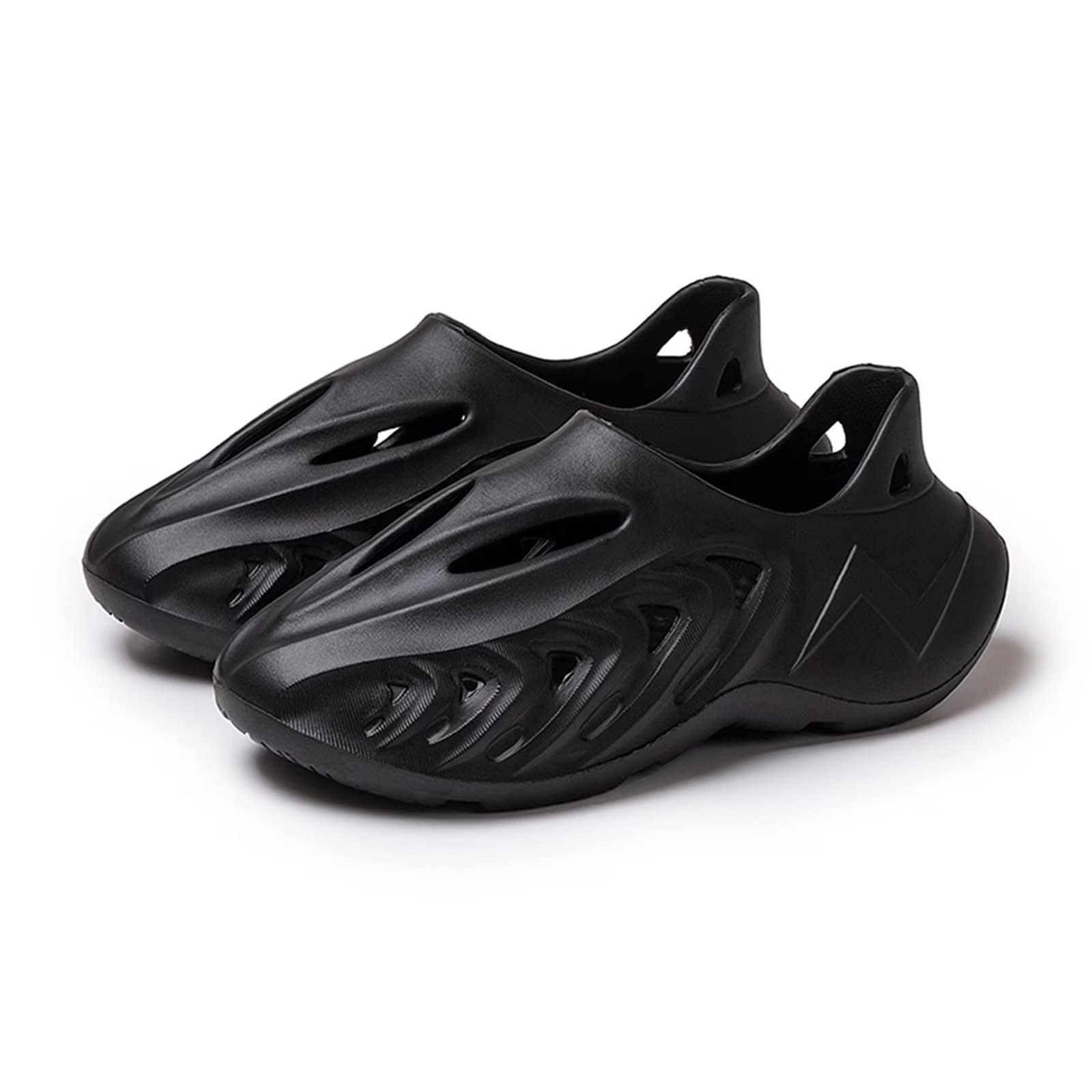 Mukinrch Foam Runner Shoes for Men Women Hollow Walking Shoes Causal Thicken Cloud Slides Foam Runners Sneakers Non-Slip Water Shoes Beach Swimming Sandals Indoor Outdoor Shoes Black
