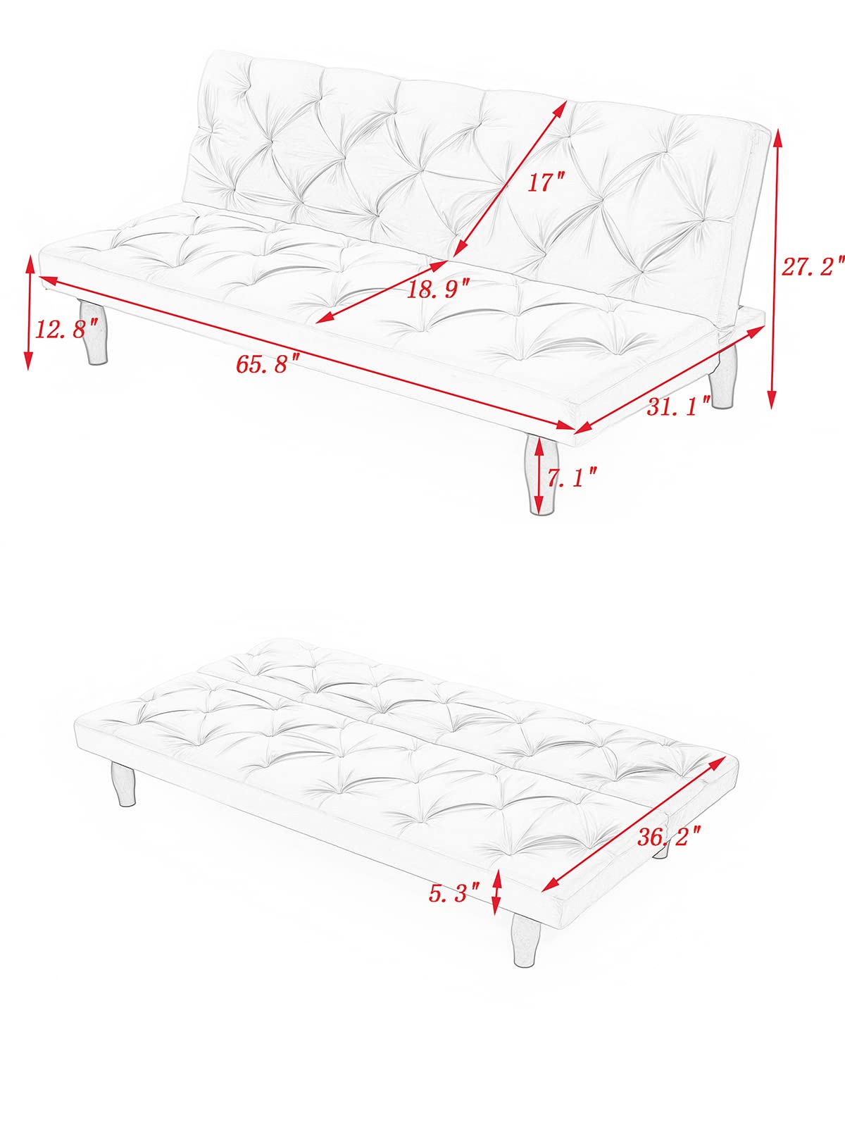 GPCRAC Convertible Folding Sofa Bed, Futon Sofabed with 3 Adjustable Positions for Living Room, Home, Office Dorms, Compact Living Spaces (Black)