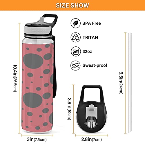 xigua Ladybug Water Bottle with Straw Lid,32 oz Leakproof Sport Water Bottle with Wide Handle for Gym,Cycling,School,Travel