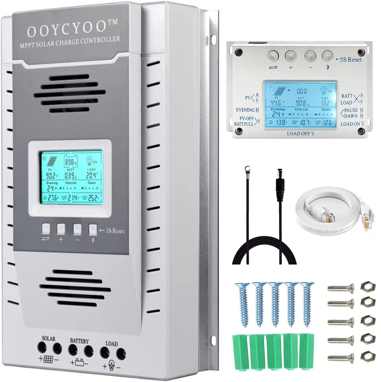 OOYCYOO MPPT Charge Controller 100 amp 12V/24V Auto, 100A Solar Panel Charge Regulator with Blacklight LCD Display Max 100V for Lead-Acid Sealed Gel AGM Flooded Lithium Battery（+1.5M LCD485）