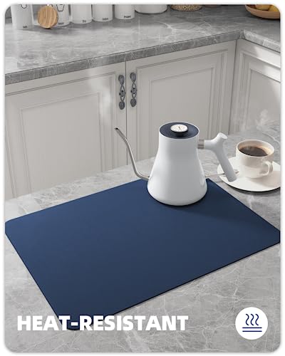 Color&Geometry Dish Drying Mats for Kitchen Counter, Dish Drying Rack Mat Strong Absorbent Water and Quick Dry , Kitchen Counter Mat Non Slip, Blue Coffee Maker Mat, 16"X24"