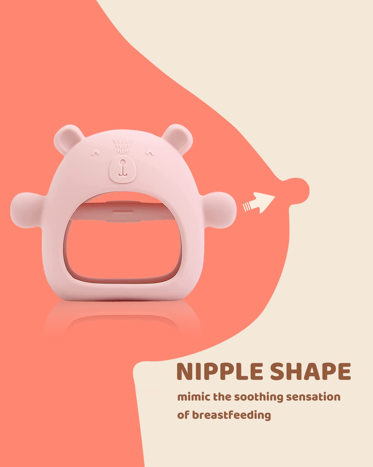 3 Packs Baby Teething Toy Silicone Bear Teething Mitten for Babies Over 3 Months Anti Dropping Wrist Hand Teethers Baby Chew Toys for Sucking Needs, BPA Free (Pink, Brown & Red) (Pink, Coral, Caramel)