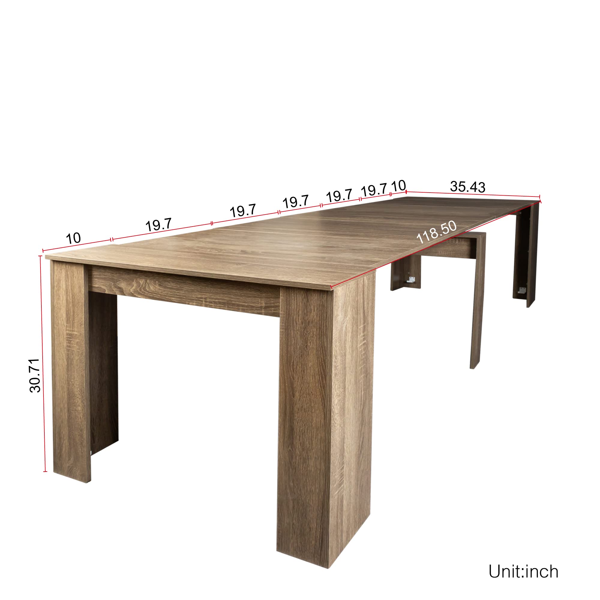 Pvillez Extendable Dining Table, 118.5" Modern Rectangular Extendable Table, Wooden Kitchen Table Dining Room Table, Long Desk Table Large Console Table Office Table for 6 8 10 12 People (White Oak)