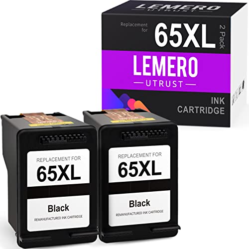 LemeroUtrust 65XL Black Remanufactured Ink Cartridge Replacement for HP 65 65XL use with HP Envy 5055 5052 5010 DeskJet 2652 2622 2655 3752 3720 AMP 100 120 (Black, 2-Pack)