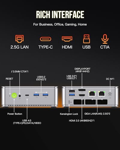 GMKtec K8 Gaming Mini PC Dual LAN 2.5Gbps AMD Ryzen 7 8845HS Desktop Computer, 16GB DDR5 Dual Channel (8GB*2) 512GB PCIe4.0 SSD, USB4.0, HDMI, DP, USB-C, WiFi 6E, BT 5.2