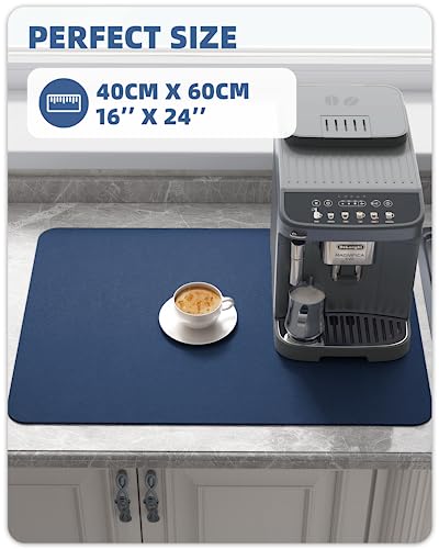 Color&Geometry Dish Drying Mats for Kitchen Counter, Dish Drying Rack Mat Strong Absorbent Water and Quick Dry , Kitchen Counter Mat Non Slip, Blue Coffee Maker Mat, 16"X24"