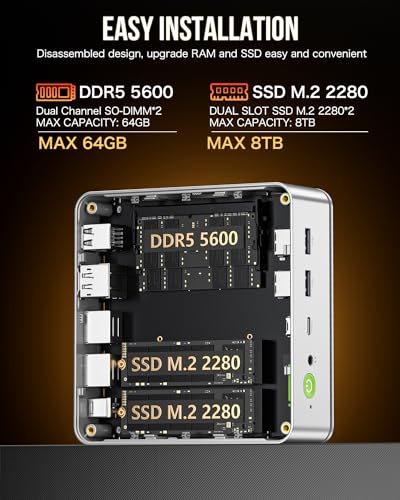 GMKtec K8 Gaming Mini PC Dual LAN 2.5Gbps AMD Ryzen 7 8845HS Desktop Computer, 16GB DDR5 Dual Channel (8GB*2) 512GB PCIe4.0 SSD, USB4.0, HDMI, DP, USB-C, WiFi 6E, BT 5.2