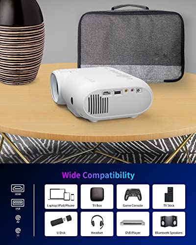 Projector - 4K Support Portable Projector Bluetooth 5G WiFi Native 1080P, 400 ANSI Lumen, YOTON Y7 Phone Projector with Carrying Case, Compatible with HDMI/VGA/USB Home Theater Movie Projector