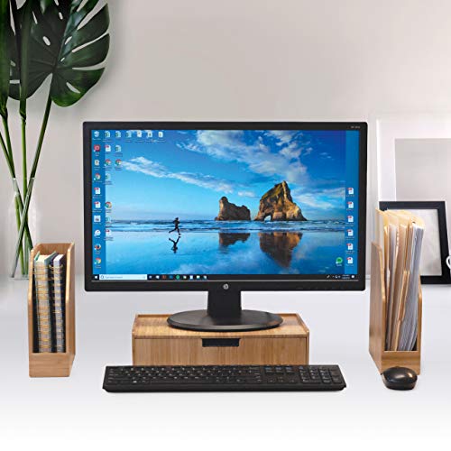 Bamboo Drawer Large, Monitor Stand & Stackable Storage Solution for Office Products pens, Pencils, Scissors, notepads, Business Cards and More