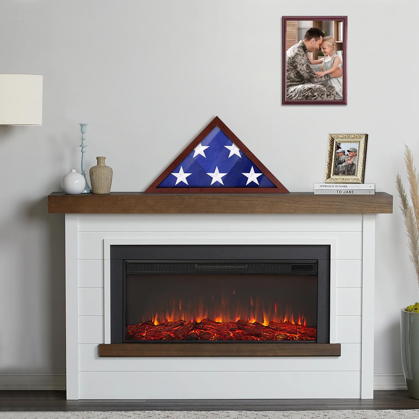 ASmileIndeep Flag Display Case for Small Flag, 3' x 5' American Flag Shadow Box with HD Tempered Glass and Wall Mount (Not for Burial Flag), Triangle Flag Holder Frame for Folded Flag - Cherry Red