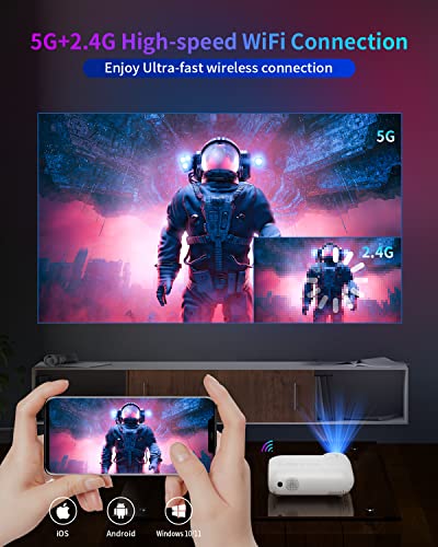 Projector - 4K Support Portable Projector Bluetooth 5G WiFi Native 1080P, 400 ANSI Lumen, YOTON Y7 Phone Projector with Carrying Case, Compatible with HDMI/VGA/USB Home Theater Movie Projector