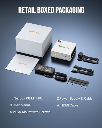 GMKtec K8 Gaming Mini PC Dual LAN 2.5Gbps AMD Ryzen 7 8845HS Desktop Computer, 16GB DDR5 Dual Channel (8GB*2) 512GB PCIe4.0 SSD, USB4.0, HDMI, DP, USB-C, WiFi 6E, BT 5.2