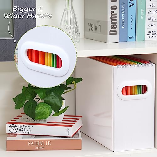 EOOUT 1 Pack White File Organizer Cardboard File Box for Letter Size Foldable Hanging File Folder Storage Hanging File Organizer with Handles for Office Home School
