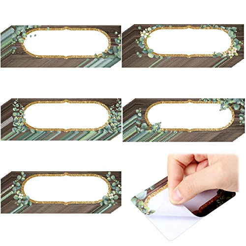 Kisston 100 Pcs Large School Name Tags, 3.5 x 11 Inch Self Adhesive Students Name Plates Kids Name Labels in 5 Designs for Classroom School Desks Name Tags Locker Labels Office Decor(Greenery Style)