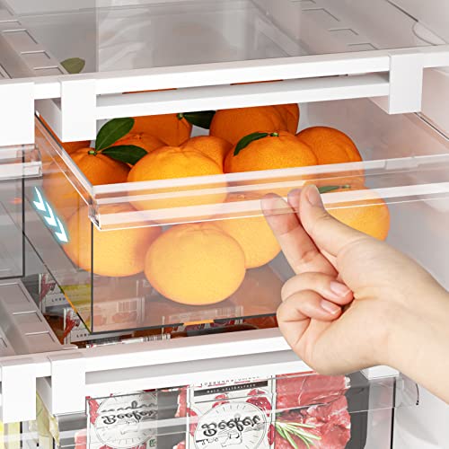 BETSO Refrigerator Organizer Bins,Refrigerator Drawer Organizer,Pull Out Fridge Drawer,Clear Container for Food,Vegetable,Fruit Fit for 𝟏𝟏.𝟖𝟏𝐭𝐨 𝟏𝟔.𝟗𝟑 𝐢𝐧𝐜𝐡𝐞𝐬 Fridge Shelf