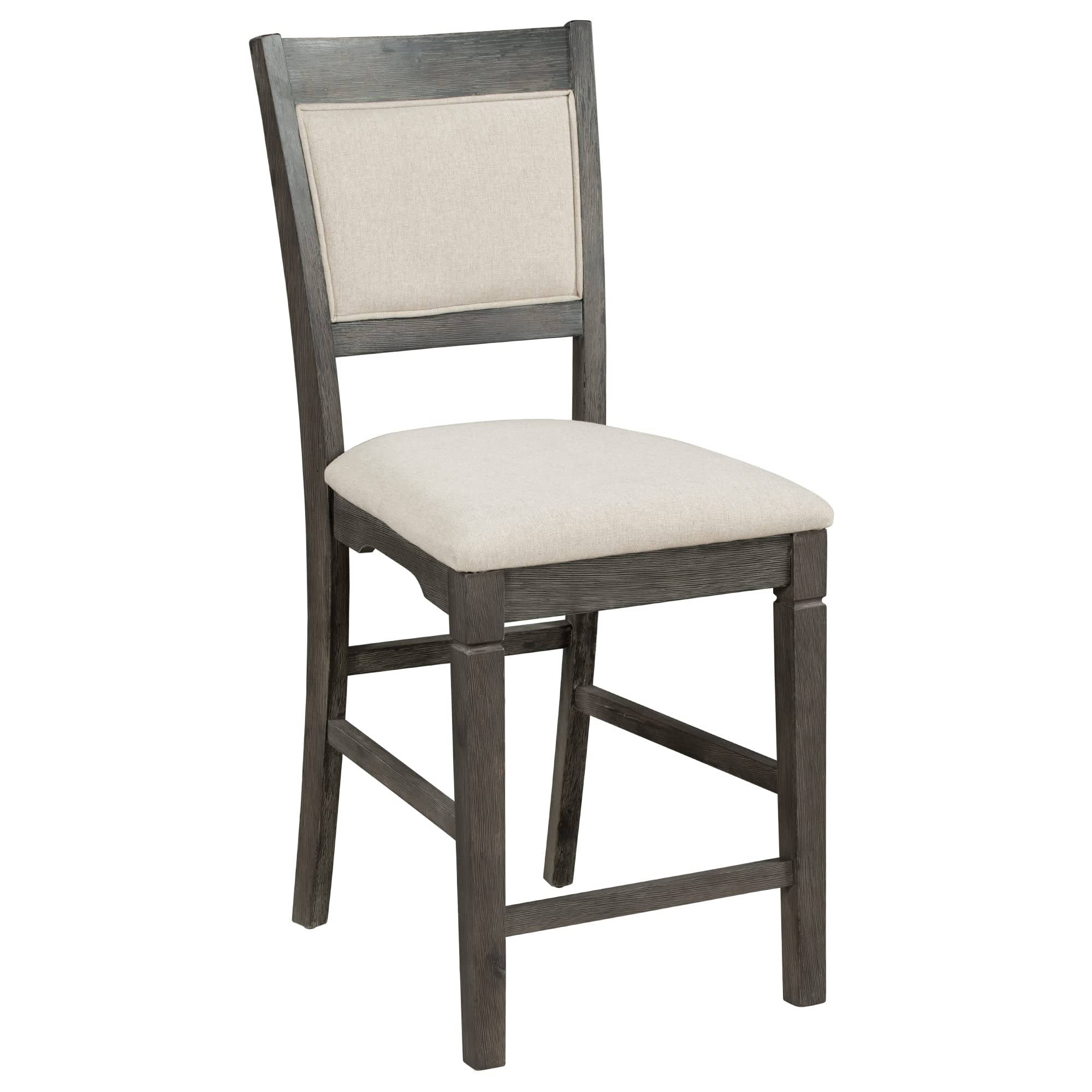 Bellemave Round Dining Set 5-Piece Farmhouse Kitchen Table and Chairs for 4, Wood Round Dining Table Set with Trestle Legs and 4 Upholstered Dining Chairs for Small Place, White Gray