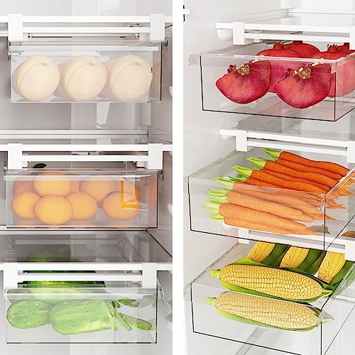 BETSO Refrigerator Organizer Bins,Refrigerator Drawer Organizer,Pull Out Fridge Drawer,Clear Container for Food,Vegetable,Fruit Fit for 𝟏𝟏.𝟖𝟏𝐭𝐨 𝟏𝟔.𝟗𝟑 𝐢𝐧𝐜𝐡𝐞𝐬 Fridge Shelf
