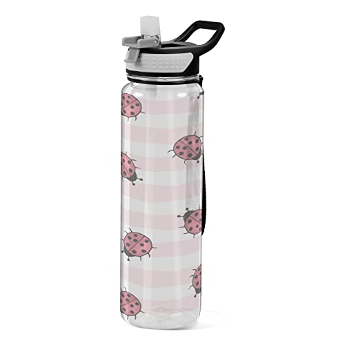 xigua Ladybug Water Bottle with Straw Lid,32 oz Leakproof Sport Water Bottle with Wide Handle for Gym,Cycling,School,Travel