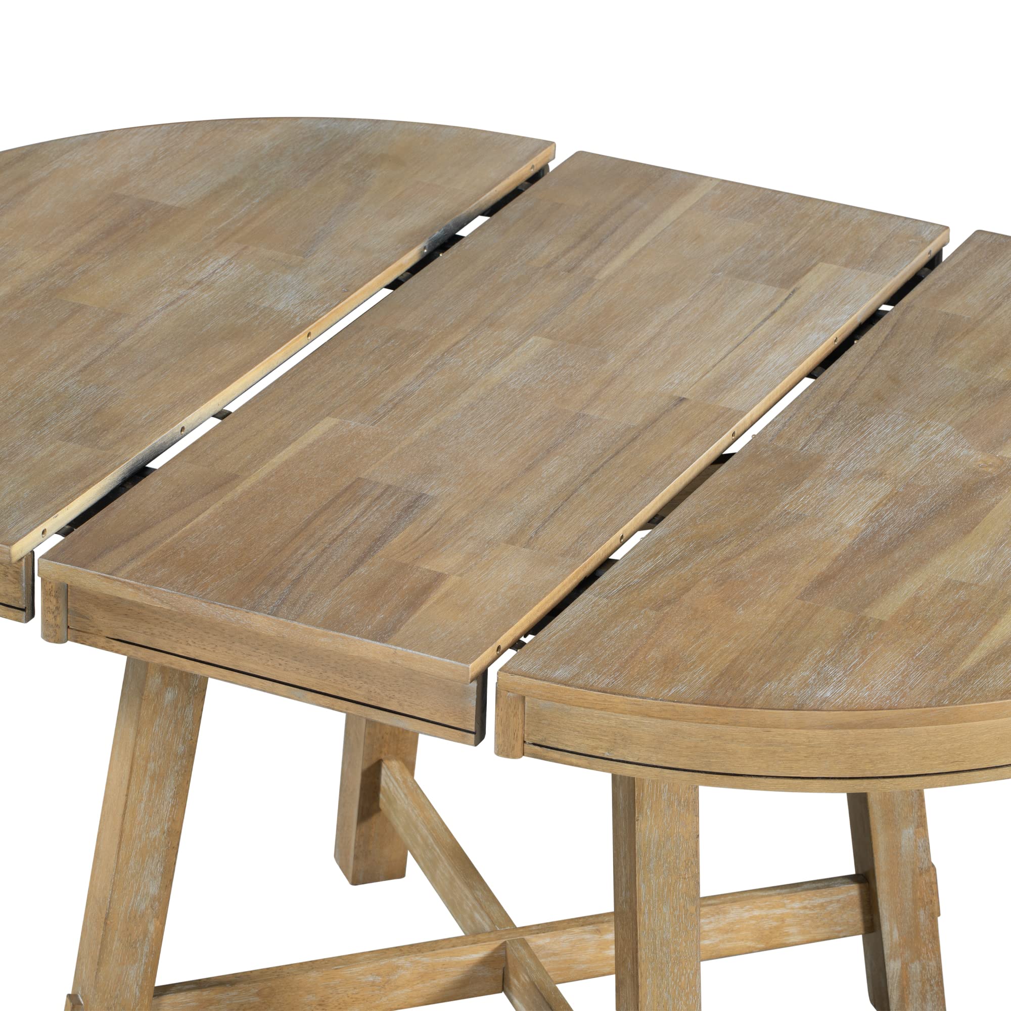 Eafurn Round Kitchen Table & Chairs for 4 4,5-Piece Farmhouse Dining Sets, Include Wooden Extendable Four Upholstered Curved Shaped Living Room, 42 x 42 x 30 inches, Natural Wood Wash