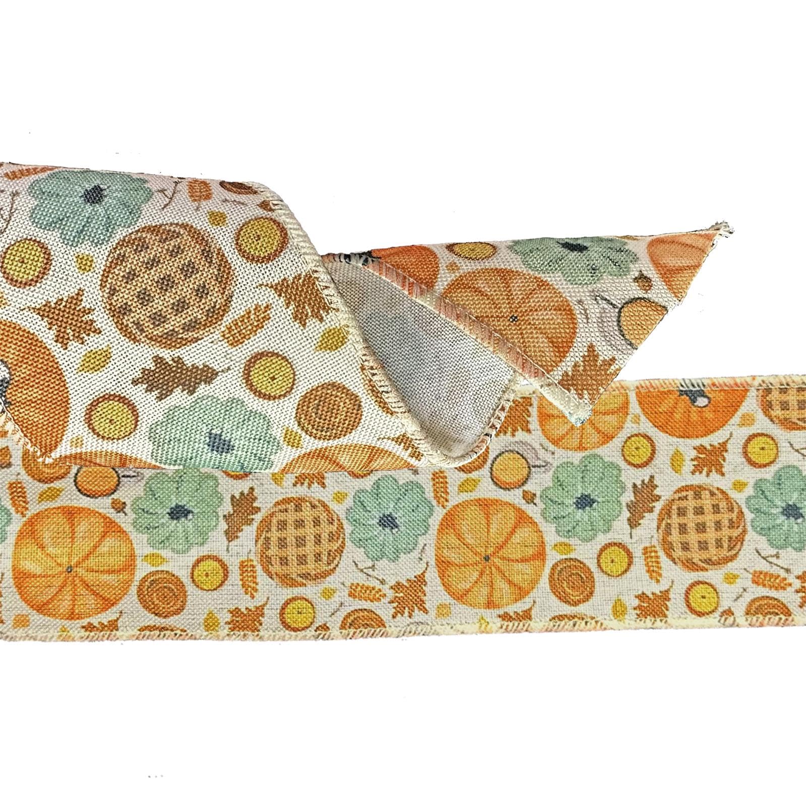 ACSENCETER Hello Autumn Wired Ribbon Thanksgiving Pumpkin Orange Pattern Gift Wrap DIY Holiday Craft Wrapping Craft Decorations Halloween Tree Toppers 2.5" x 10 Yards