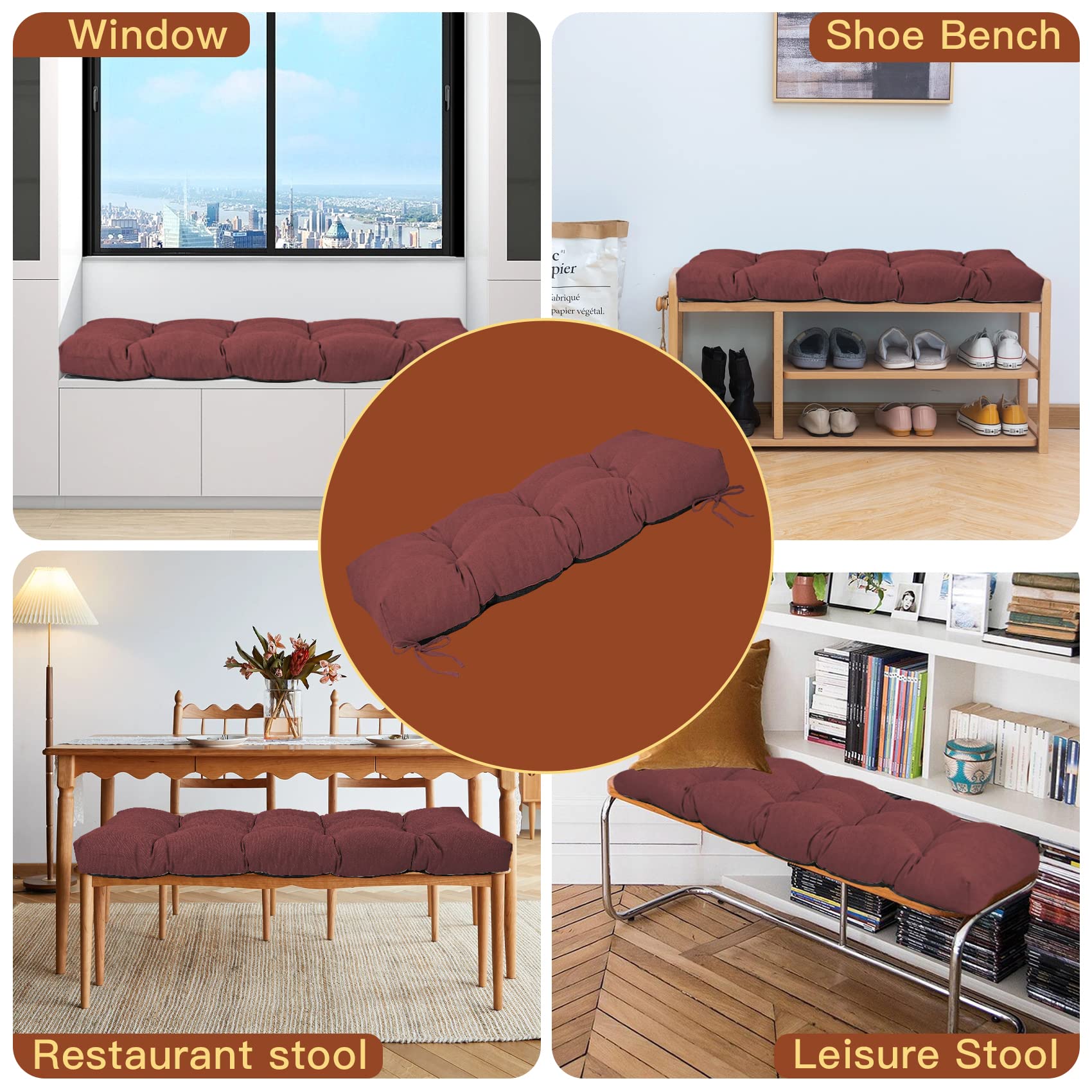 Focuprodu Bench Cushions. Non-Slip Pile Bench Cushion for Indoor and Outdoor in Multiple Scenarios.45x18 Inch Bench Cushion Ideal Cushion for Benches, Sofas and Raised Windows. (36x14x4, Burgundy)