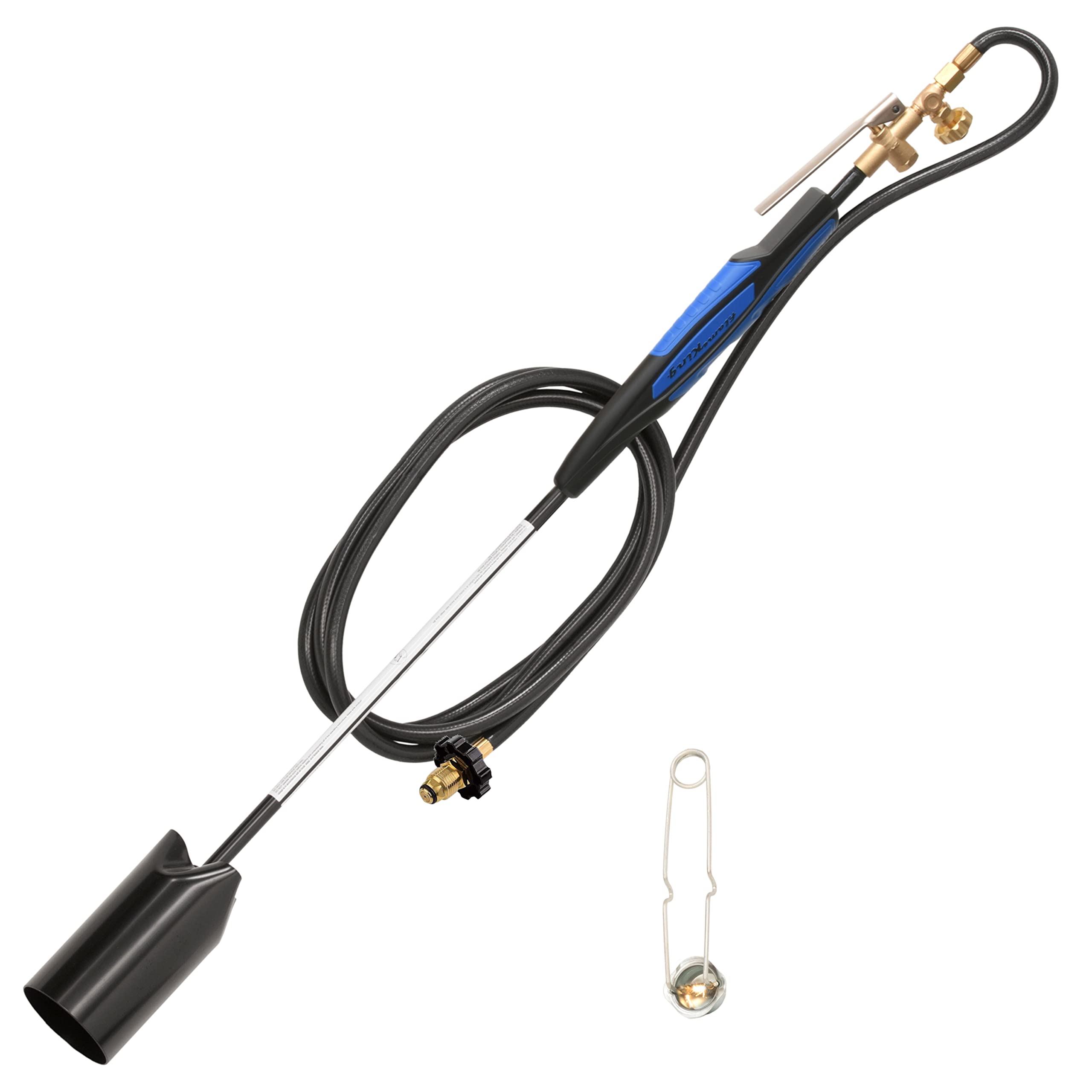 Flame King Propane Torch Kit Heavy Duty Weed Burner, 500,000 BTU with Flint Striker, with 10-ft Hose Regulator Assembly & YSNBKPK-AF Alice Pack Frame Backpack for 10LB Propane Tank, Black