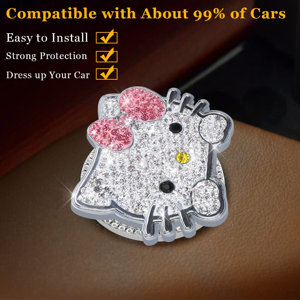 YOLRIND Car Push Start Button Cover, Cute Cat Bling Car Accessories for Women Engine Push to Start Button Cover Interior Accessories Decor (Pink)