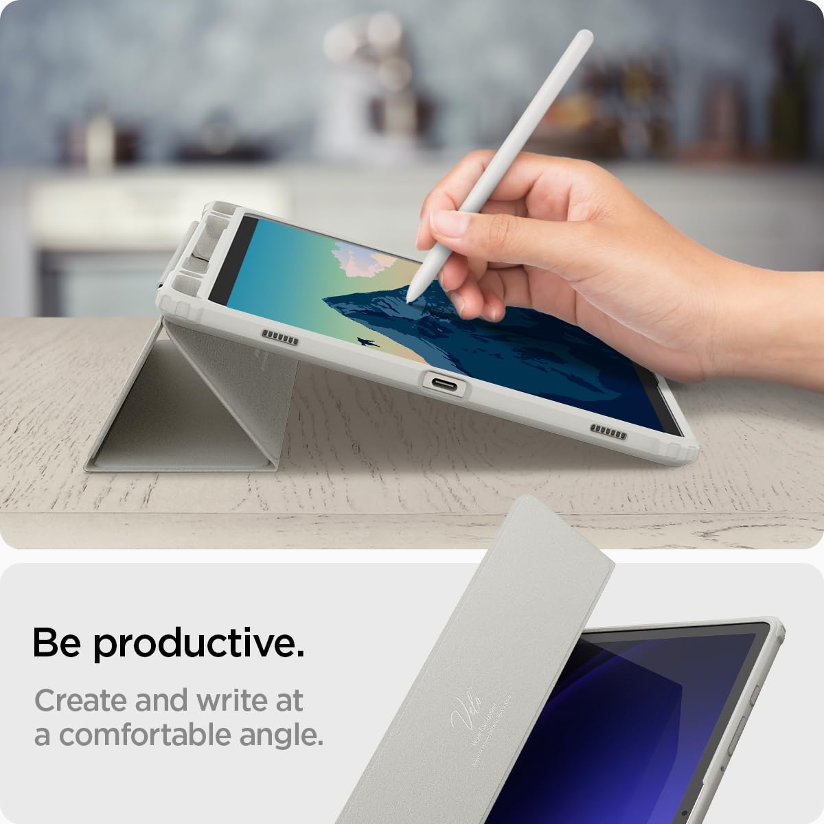 Spigen Ultra Hybrid Pro Designed for Samsung Galaxy Tab S9 Case 11 Inch 2023 (SM-X71) Slim Drop Protection Tri-Fold Cover Case with Hard Shell Transparent Back and S Pen Holder - Gray